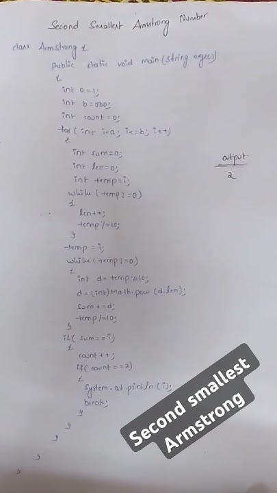 Print second smallest Armstrong Number in a given range #programming #armstrong #java - YouTube