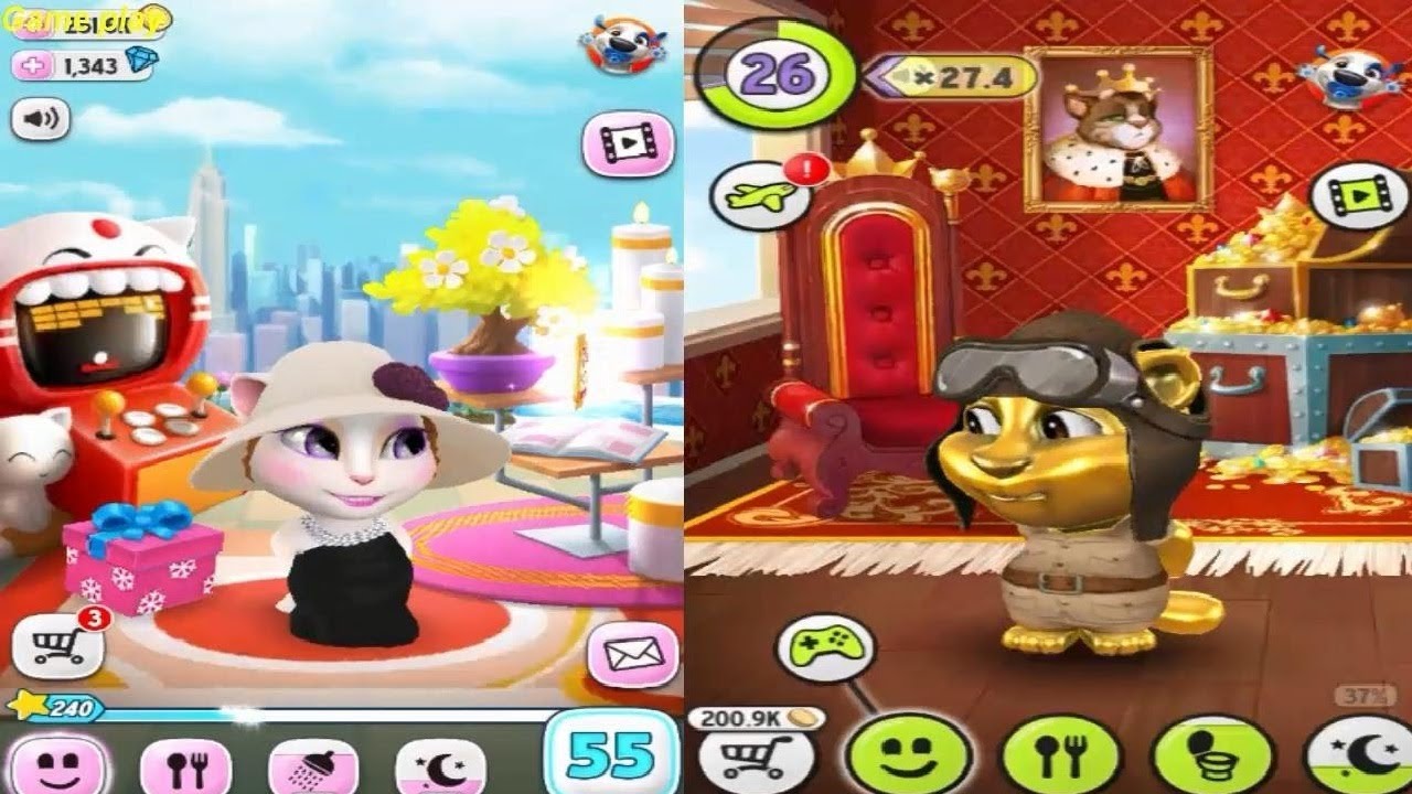 My Talking Angela Level 55 VS My Talking Tom Level 26 Gameplay - YouTube
