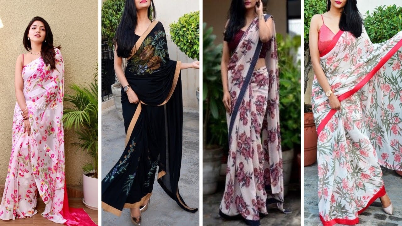 Flower printed saree designs|| designer saree collection - YouTube