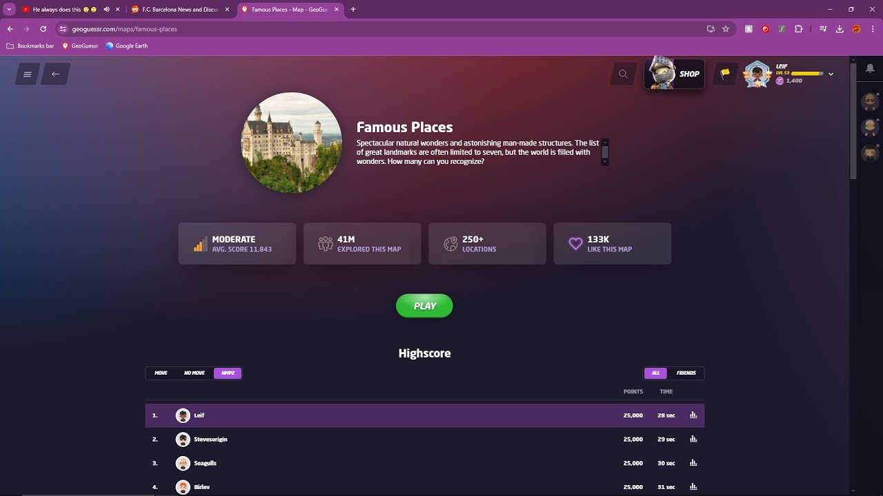 Geoguessr Famous Places NMPZ World Record 28 Seconds - YouTube