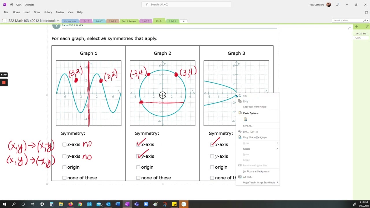 Math103 Determining If Graphs Have Symmetry With Respect To The X Axis Math103 Determining If Graphs Have Symmetry With Respect To The X Axis