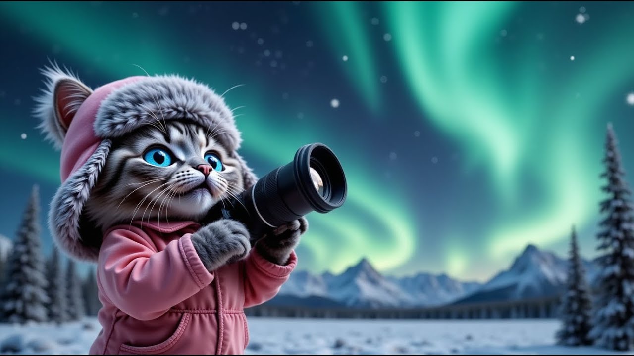 The story of a cute cat who went to see the Northern Lights - YouTube