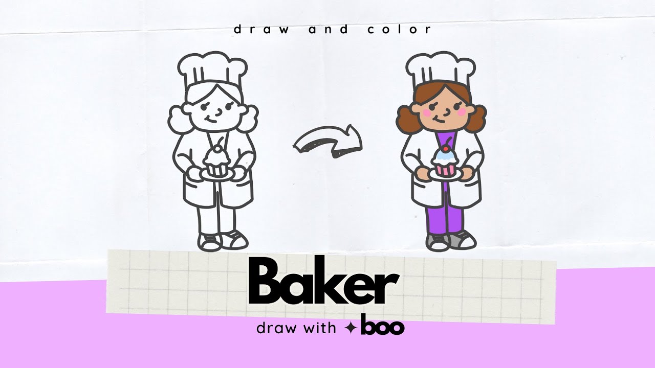 How to Draw and Color a BAKER 🧑🏼‍🍳🧁🍰🍩 | Easy Drawing for Kids ...