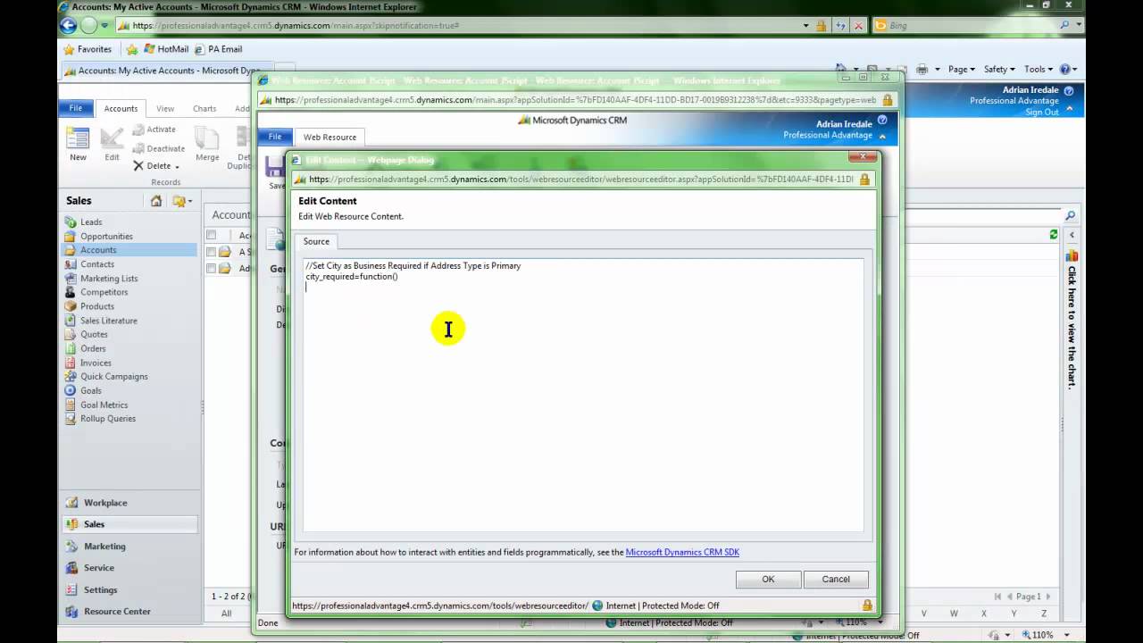 "Microsoft CRM 2011 -- Form JScript". 5.40 mins - YouTube