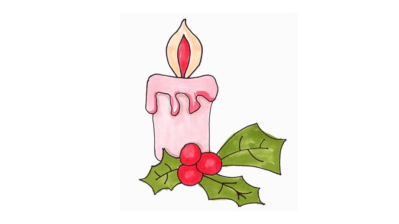 Рисуване на Коледна свещ * Коледни рисунки (Christmas Candle ...
