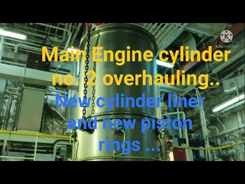 MAIN ENGINE CYLINDER NO. 2 REPLACED PISTON RINGS AND LINER.#fyp #engineering #cylinder #pistons