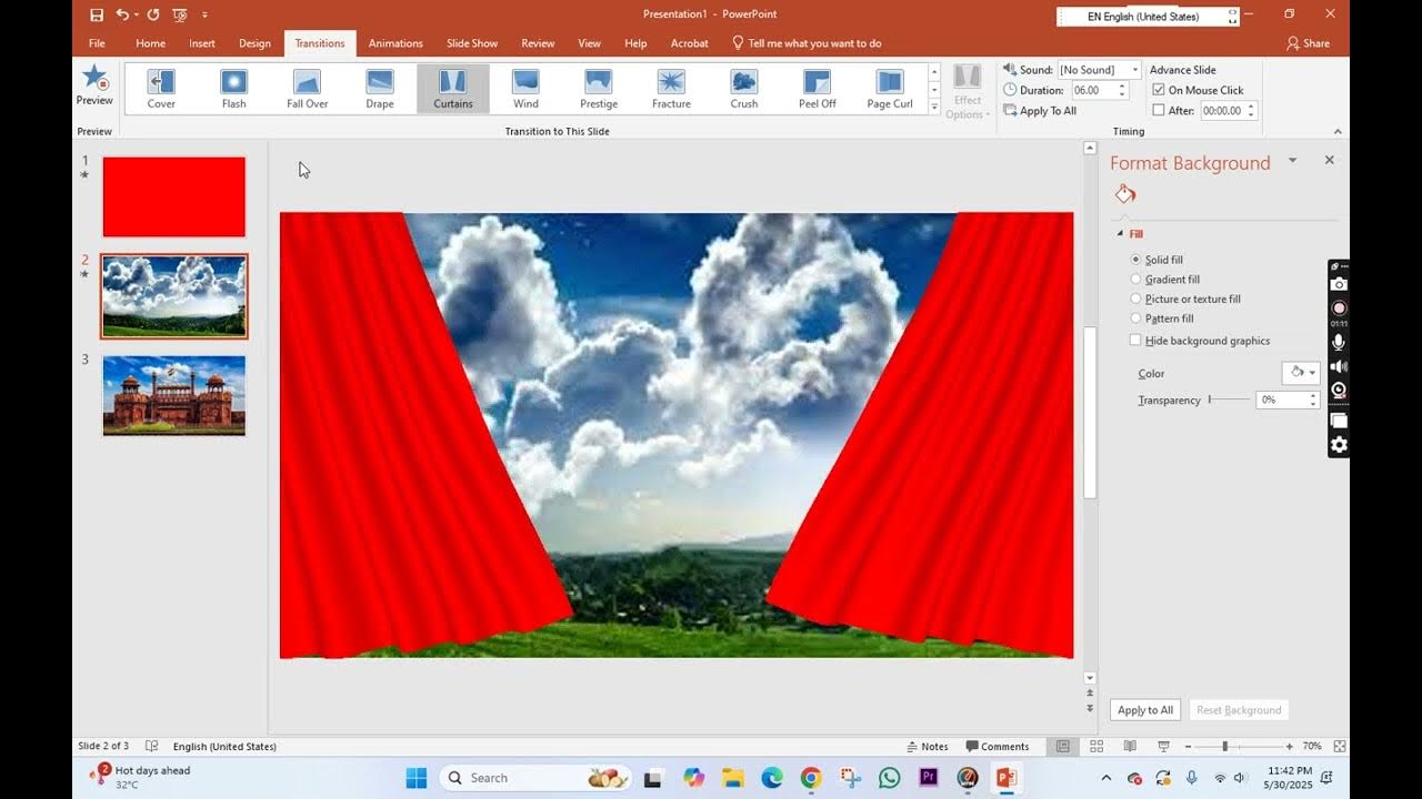 How to Add Curtains Transitions Animation Effect in PowerPoint Slidensitions - YouTube