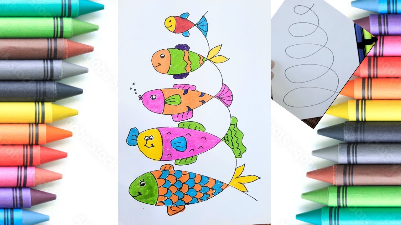 Cute fish drawing || easy fish coloring ||simple steps to draw 5 fishes ...