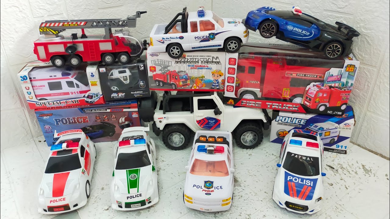 Unboxing Mobil Polisi, Police Car Toys, Fire Trucks and Ambulance - YouTube