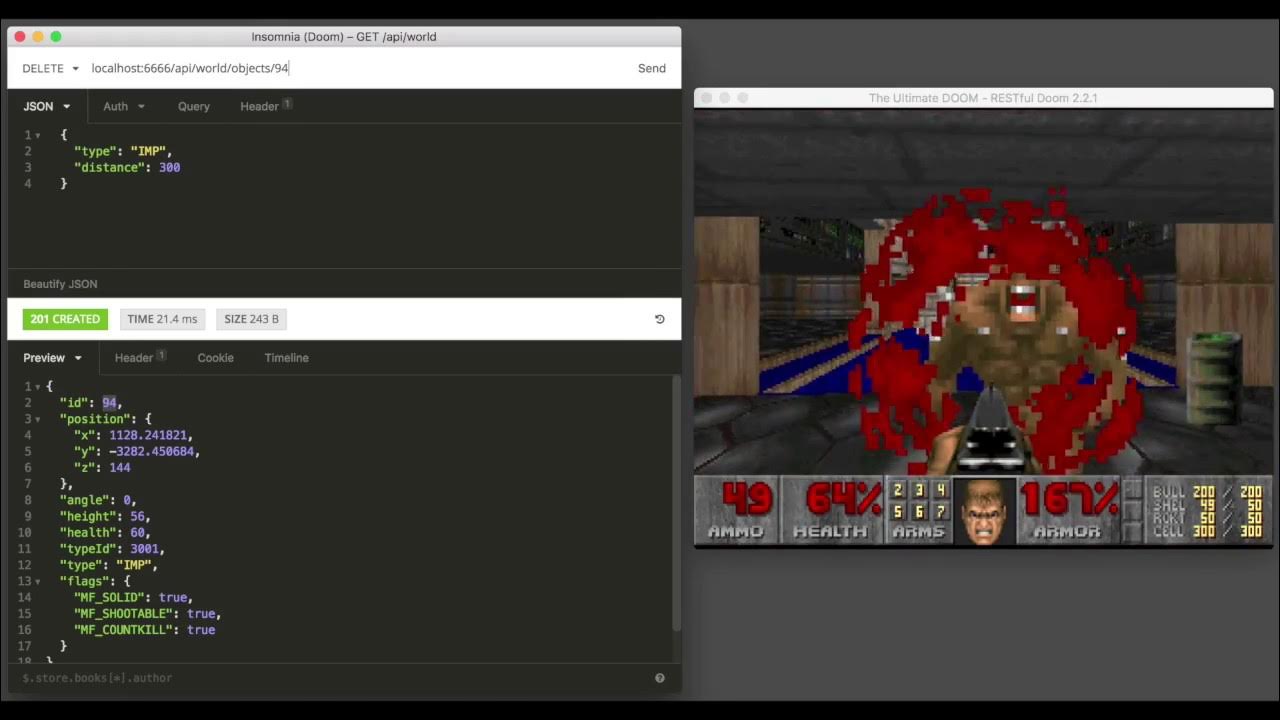 RESTful DOOM - HTTP+JSON API hosted inside classic 1993 video game - YouTube