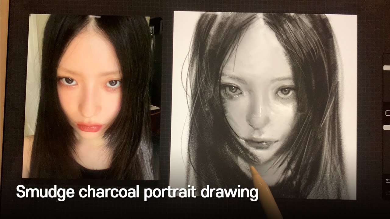 Smudge charcoal portrait drawing - YouTube