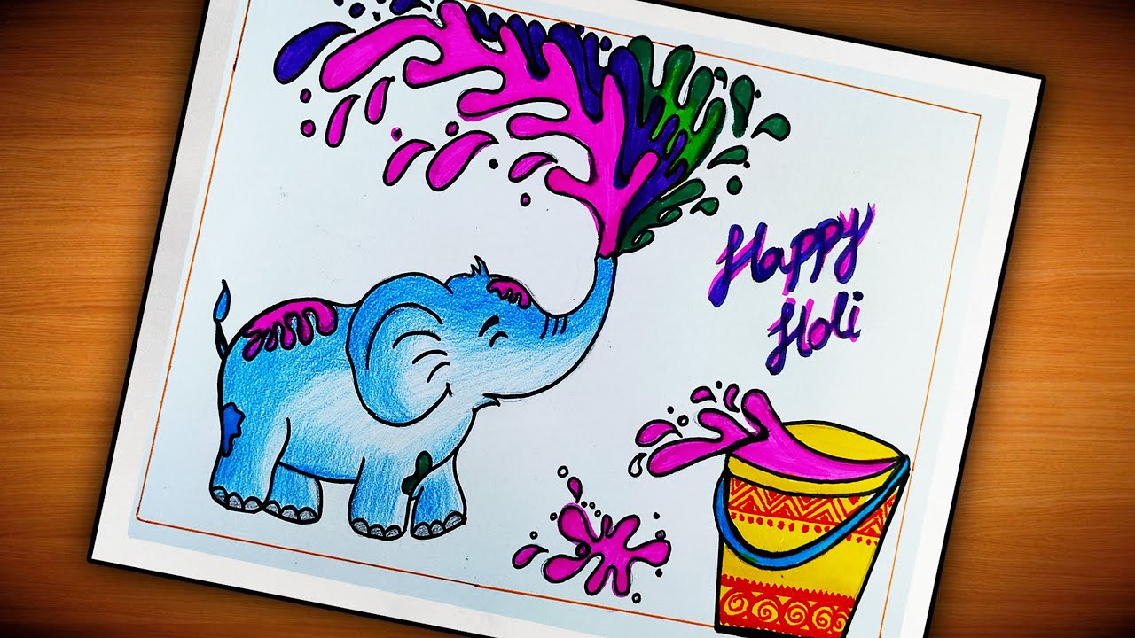 Holi festival drawing easy and Beautiful | Happy Holi Drawing | Holi ...