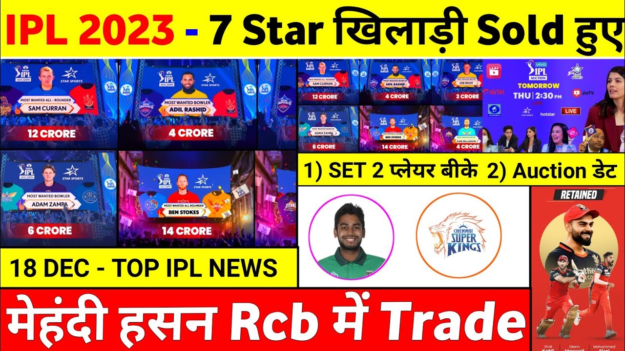 IPL 2023 - 10 Big News ( Set 2 Sold Players, Auction Date, Mehdi Hasan ...