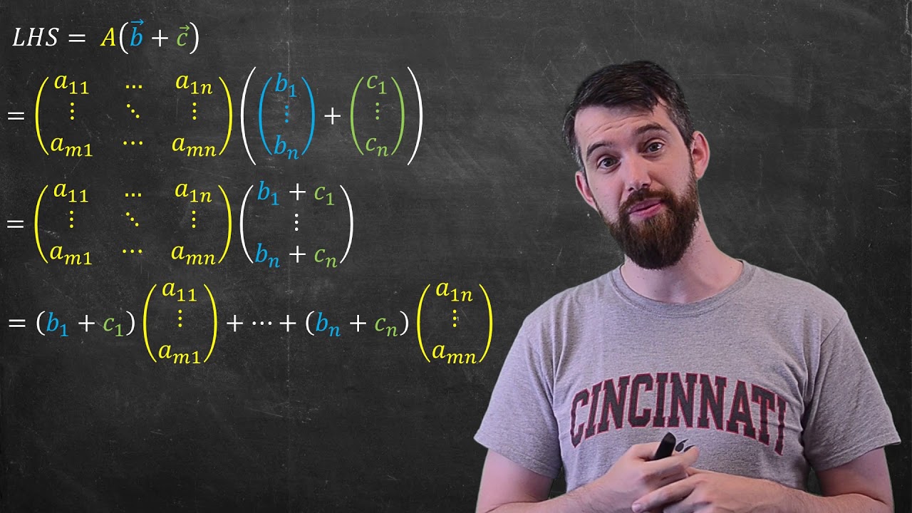 Proving Algebraic Rules in Linear Algebra --- Ex: A(b+c) = Ab +Ac - YouTube