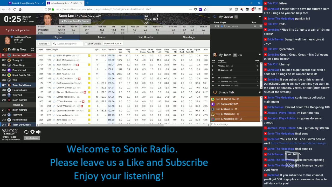 LIVE Fantasy Football Draft + Sonic Radio - YouTube