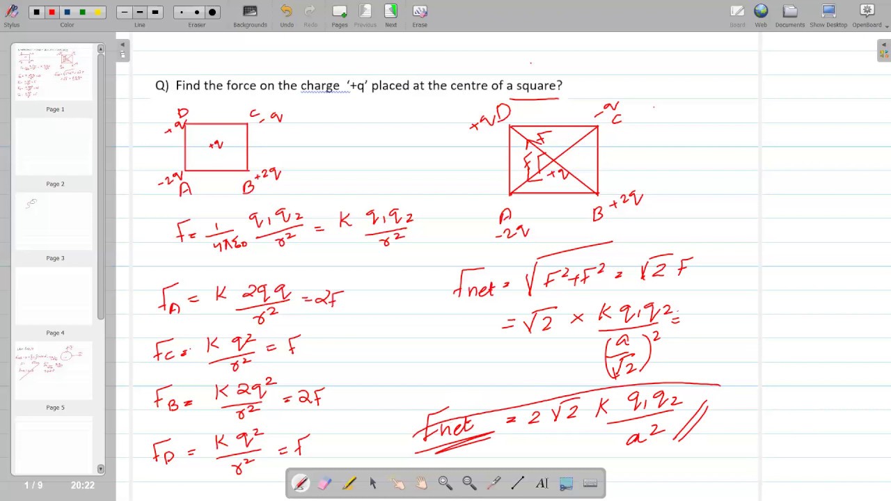 Net force on a charge placed at center of a square - YouTube