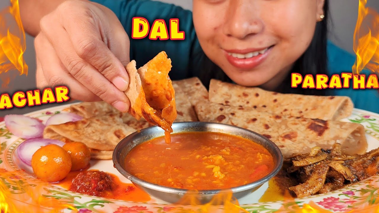 PARATHA WITH DAAL | EATING PARATHA WITH DAL AND ACHAR | MUKBANG - YouTube