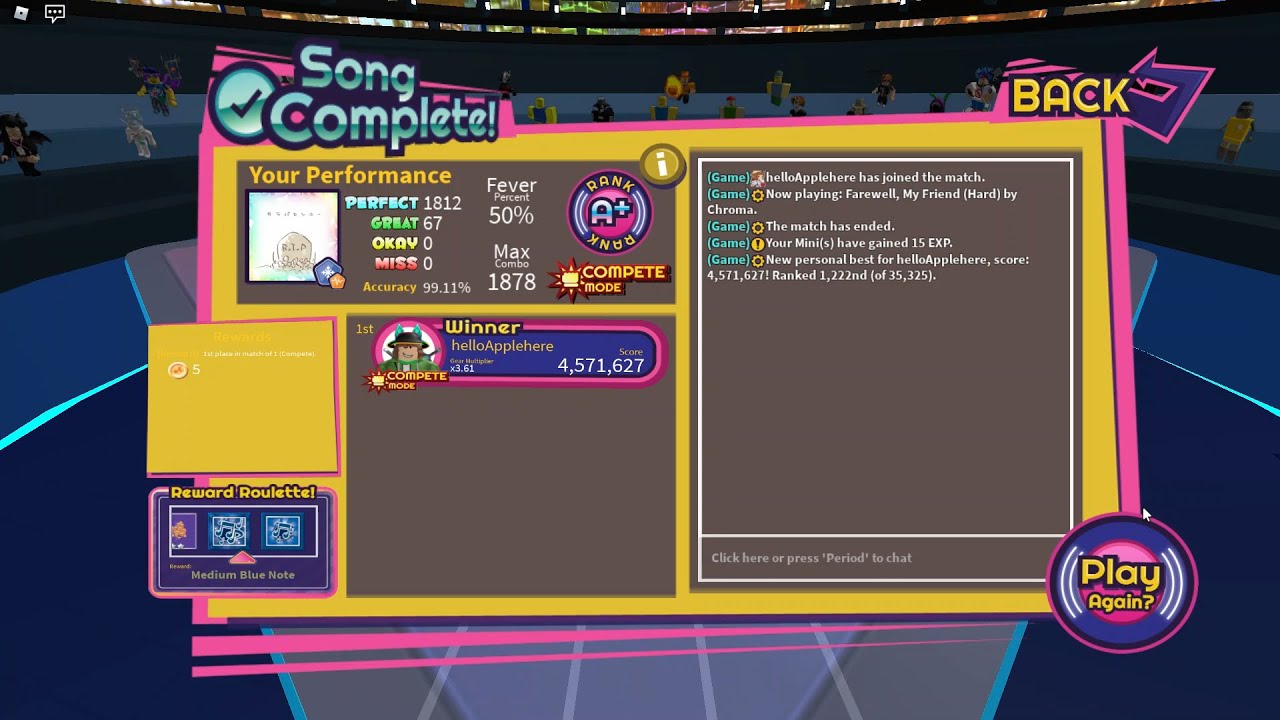 【Roblox : Robeats】[Full Combo] Farewell,My Friend(Hard) (Diff:28) - YouTube