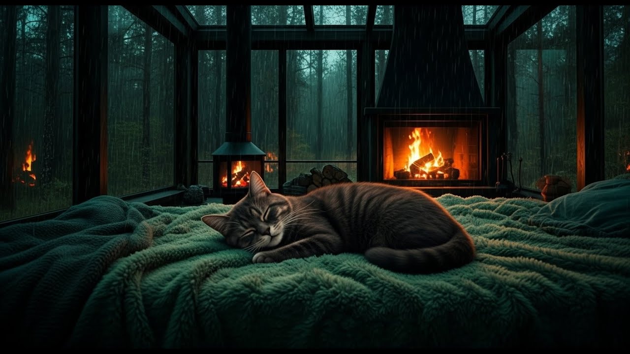 Rain, Fire & Cat Purr Symphony | A Cozy Night You’ll Never Forget - YouTube