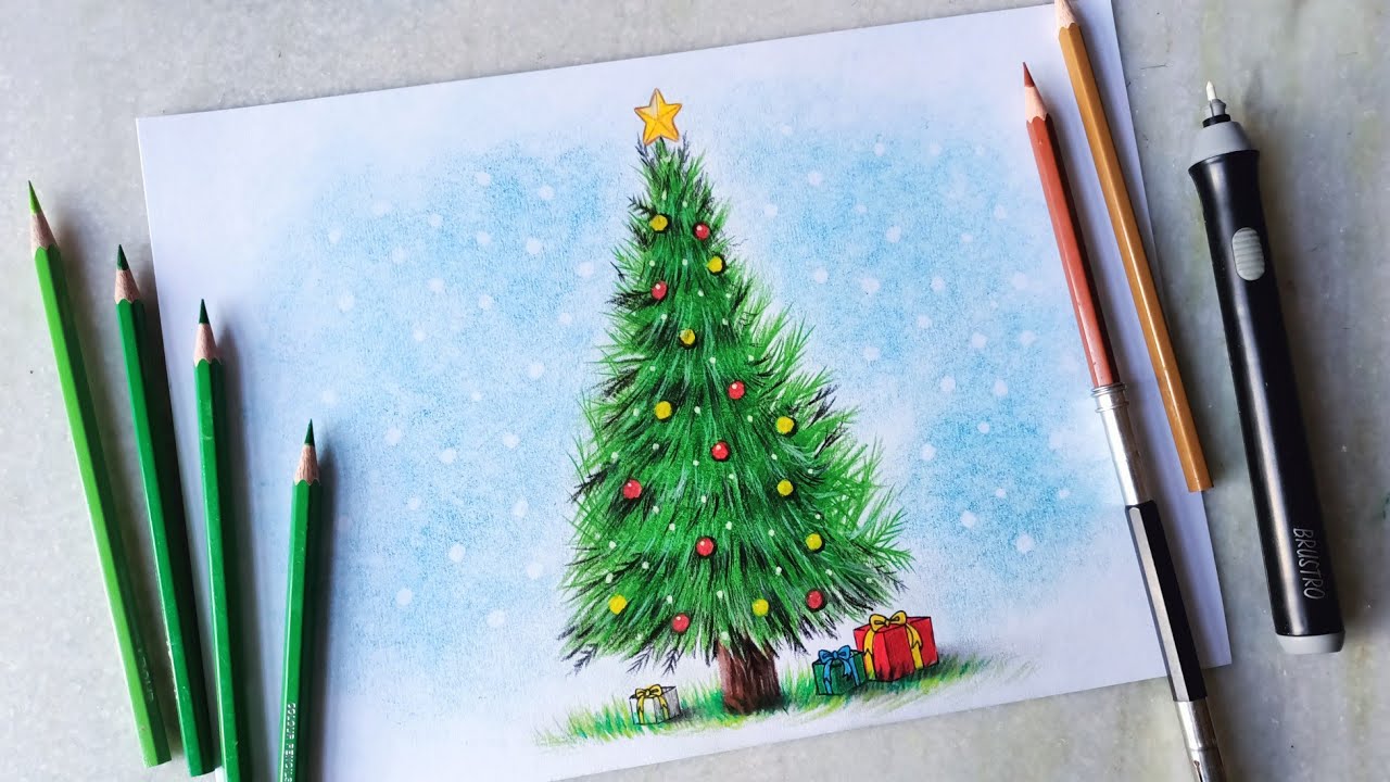 Christmas tree drawing with Doms coloured pencils | merry Christmas ...