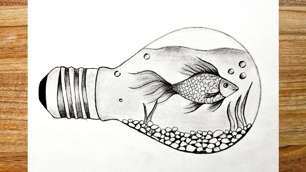 how to draw a fish inside bulb || step by step - YouTube