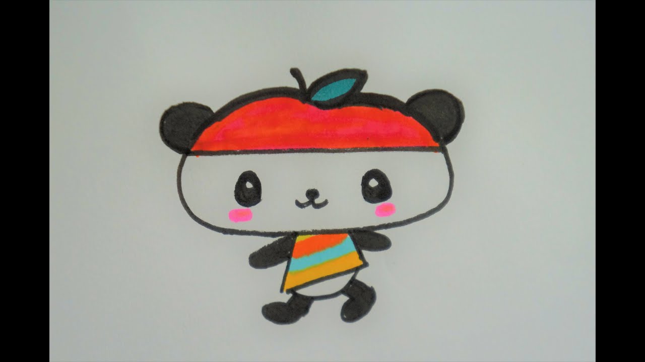 How to Draw and Color Pandapple (Panda who has a red apple hat)! Hello ...
