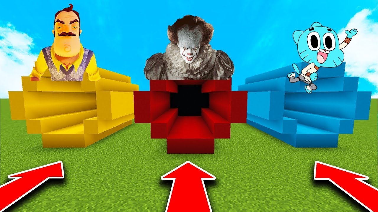 Minecraft PE: DO NOT CHOOSE THE WRONG TUNNEL (HELLO NEIGHBOR, PENNYWISE ...