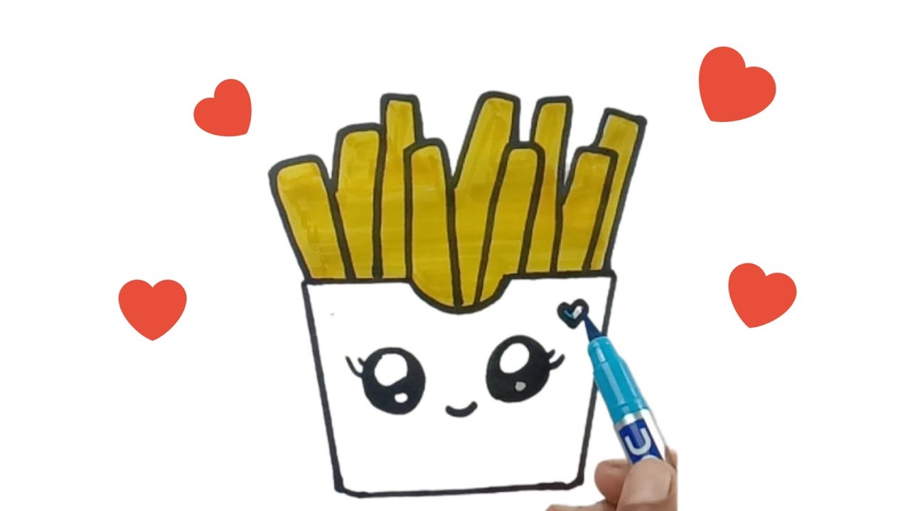 How to Draw French Fries Cute and Easy Drawing for beginners - kids ...