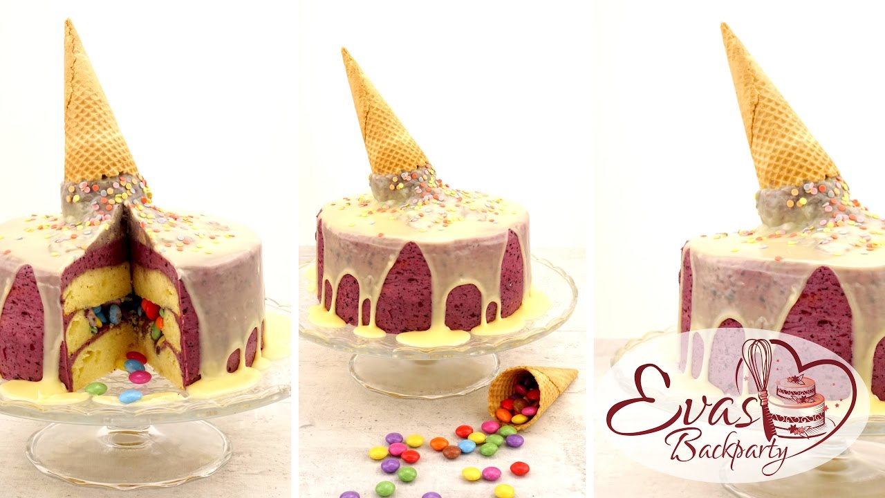 Smarties-Pinata-Torte mit unechtem geschmolzenem Eis / drip cake ...