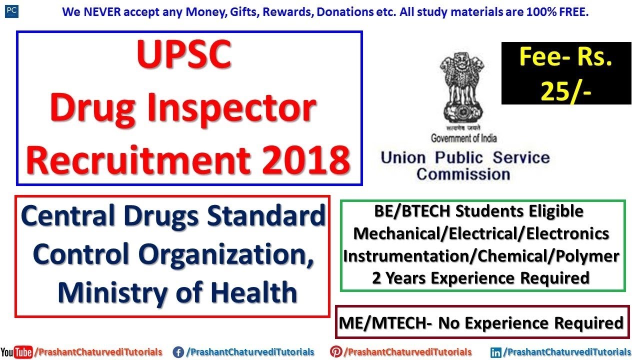 #UPSC #DRUGS #INSPECTOR RECRUITMENT 2018 // {ME/MTECH/BE/BTECH ELIGIBLE ...