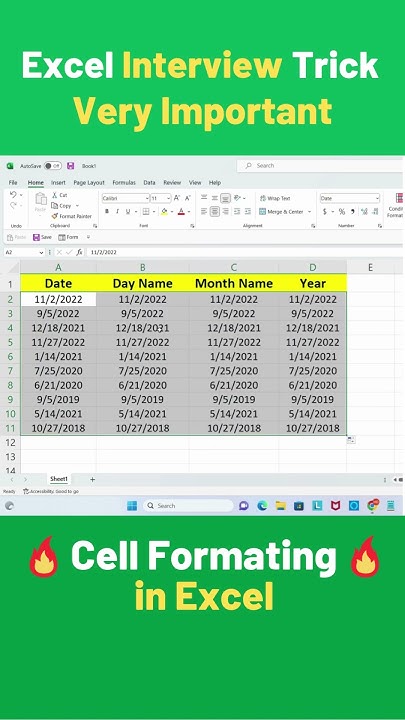 Excel Interview Question Day Month Year Name In Excel Shortsvideo Shorts Exceltips Youtube