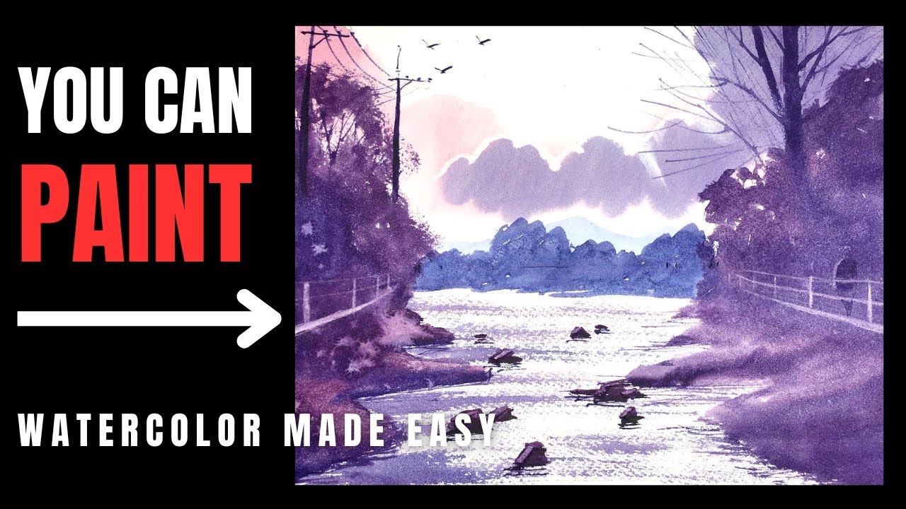 Beginning watercolor - lesson 17 - Painting a dramatic river scene with ...
