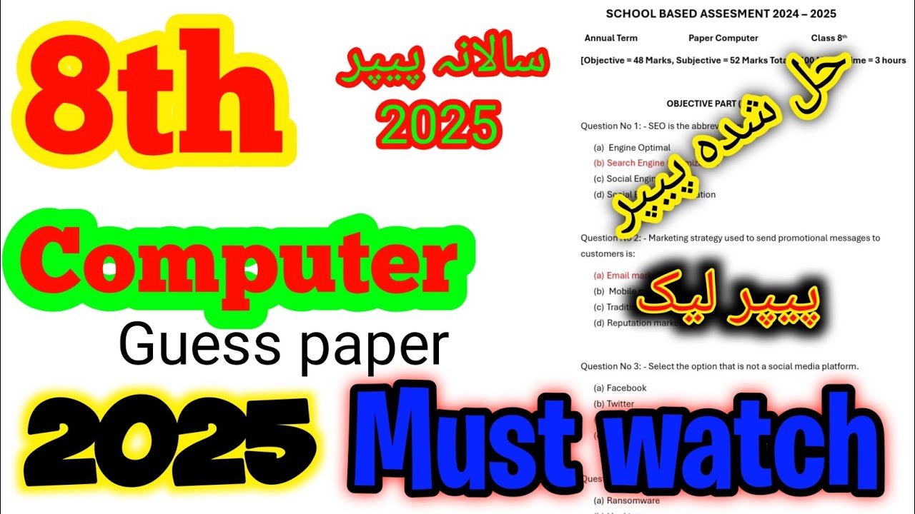 8th Class Guess Paper Computer | Class 8 Computer SBA 2025 | Learn With Saim Ali - YouTube