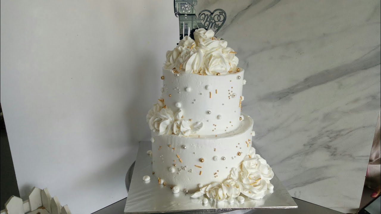 cara hias kue pengantin warna putih. #Weddingcake #whitecake - YouTube