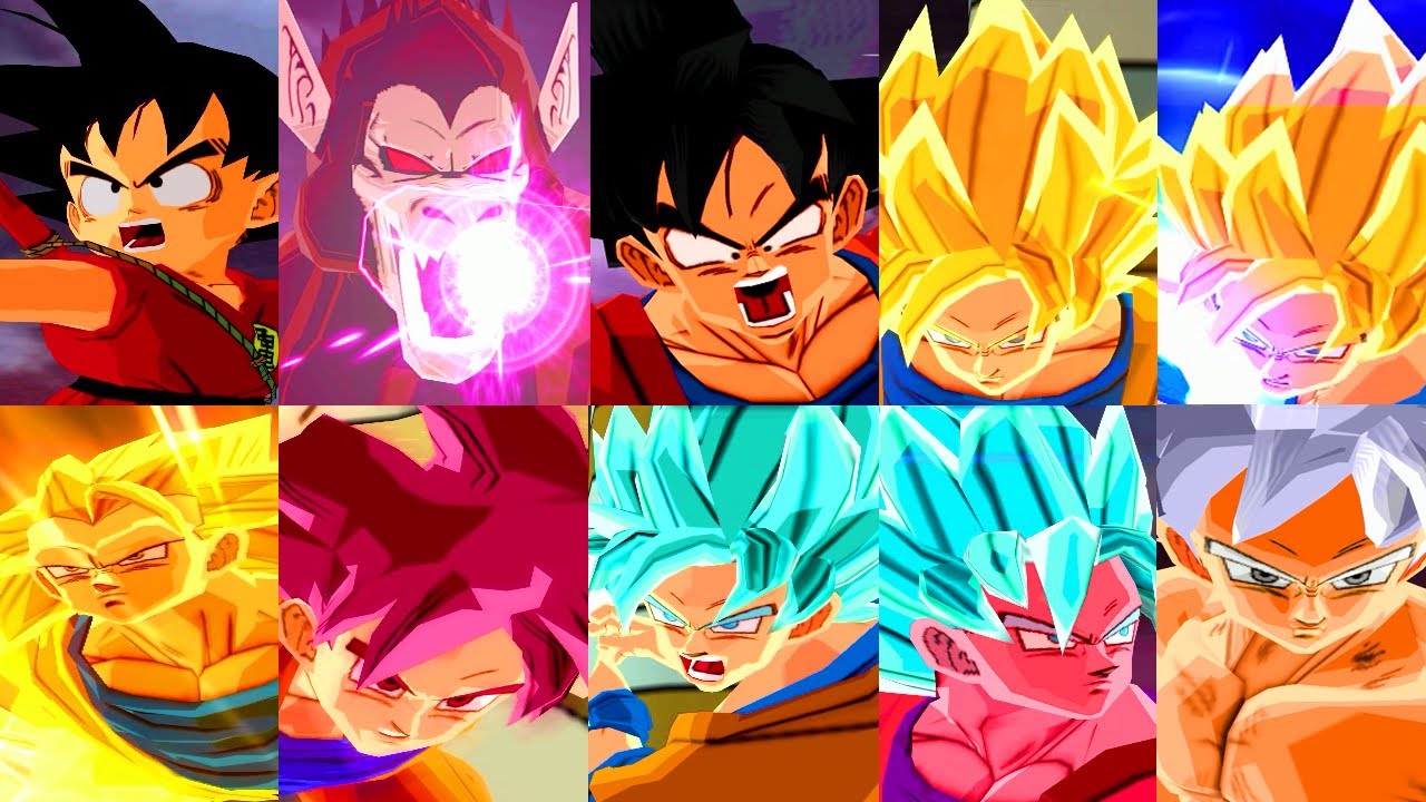 TODAS AS TRANSFORMAÇÕES DO GOKU - KID, OOZARU, SSJ, SSJ2, SSJ3, SSG ...