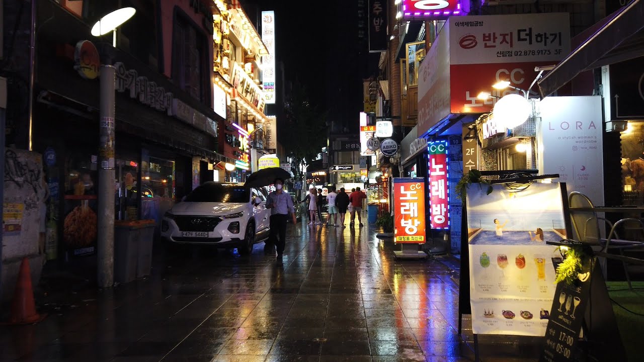 [4k walk korea] rainy day, around Line2 Sillim station, 2호선 신림역 근처 ...