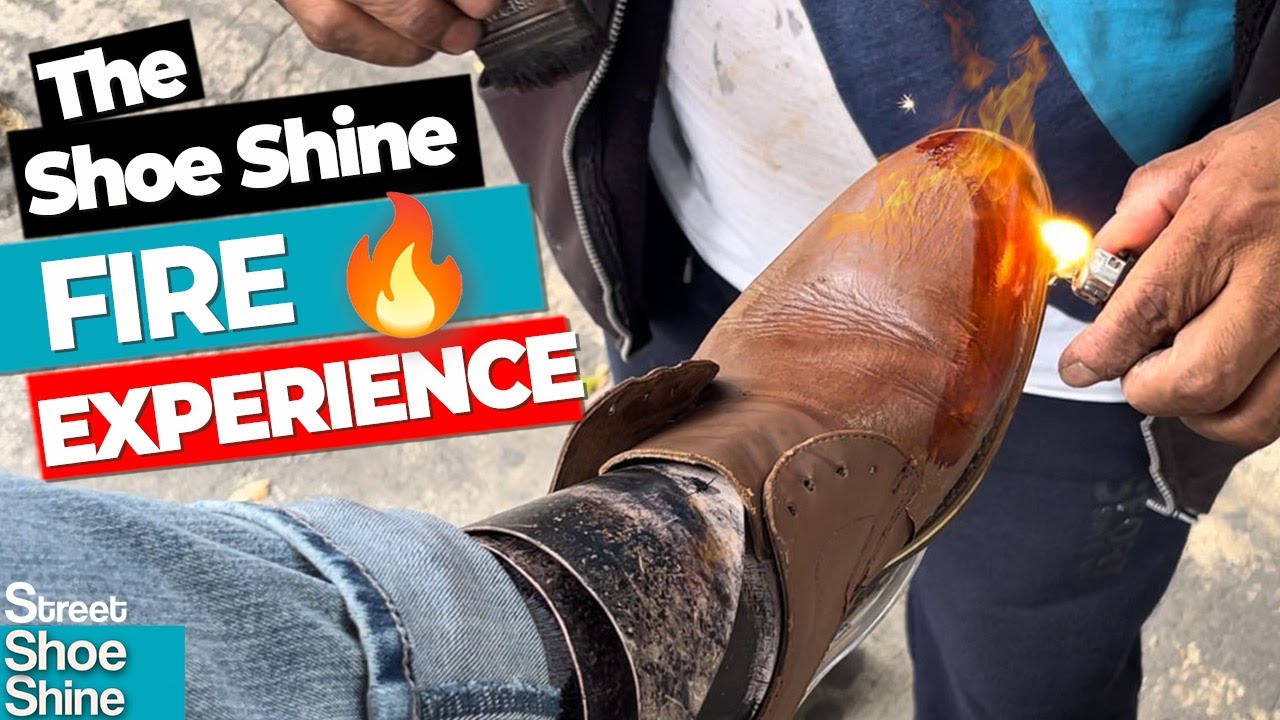 POLISH brown shoes with FIRE 👞 ASMR Shoe Shine FIRE TECHNIQUE #asmr # ...