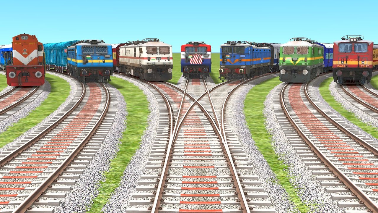 7 TRAINS CROSSING FORKED BRANCHED RAILROAD CROSSING | BRANCHED FORKED ...