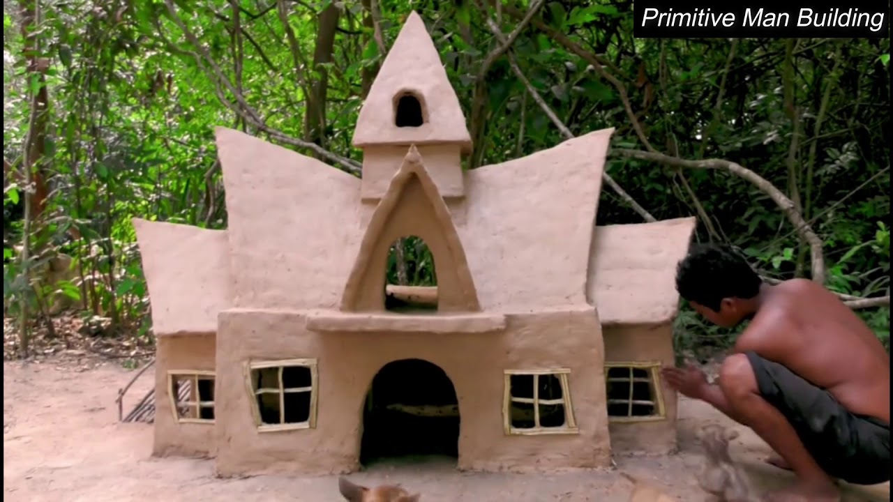 Primitive man building - Build a nest for stray cats and dogs by hand ...
