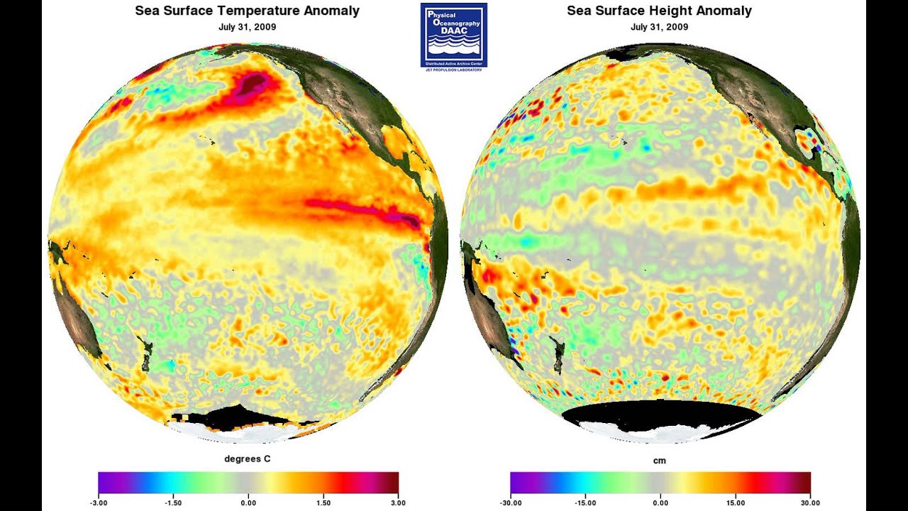 El Niño: Sea Surface Temperature and Sea Surface Height Anomalies - YouTube