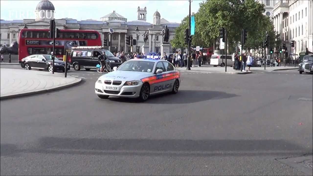 2x Metropolitan Police Squad Car London (responding at Trafalgar Square ...