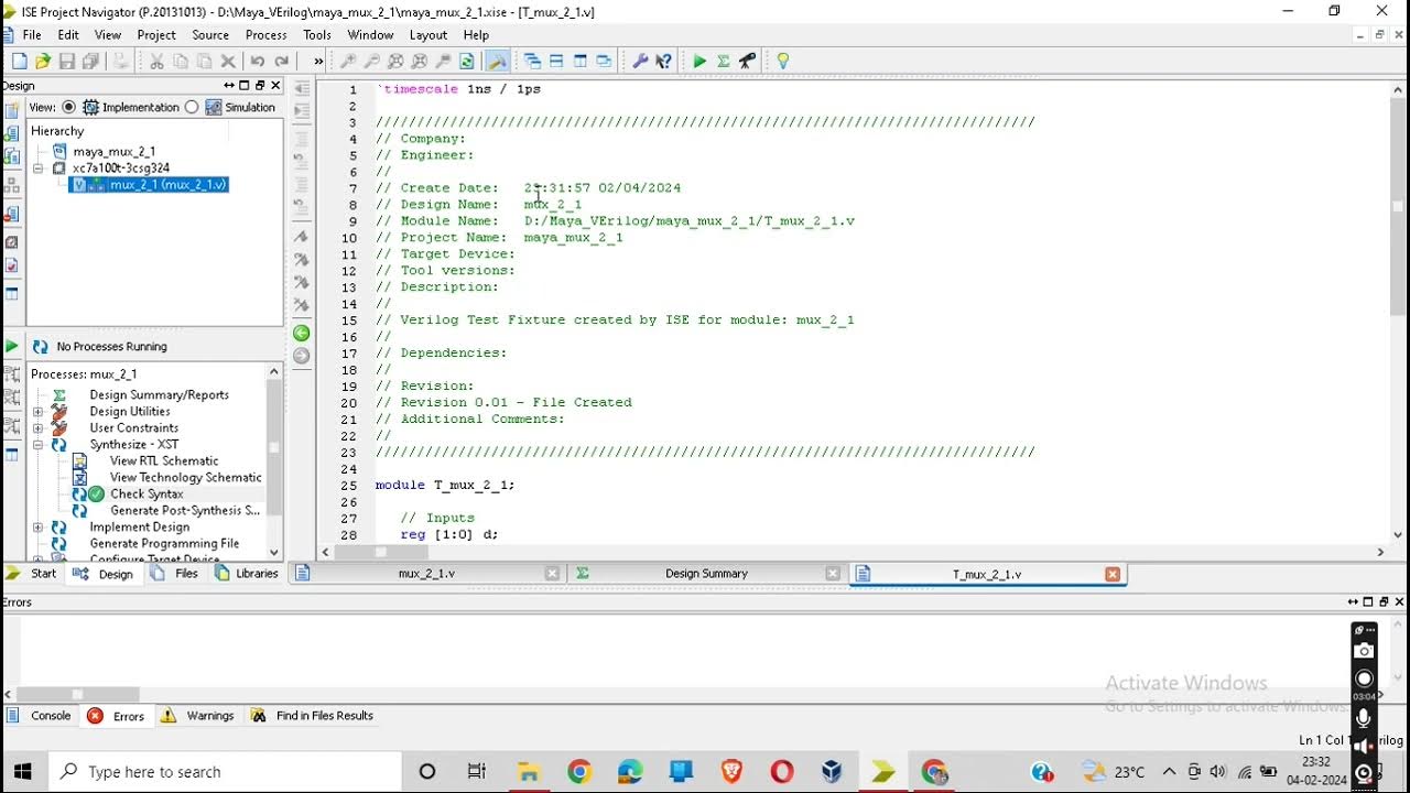 Demonstration of 2: 1 multiplexer using Verilog Program with xilinux - YouTube