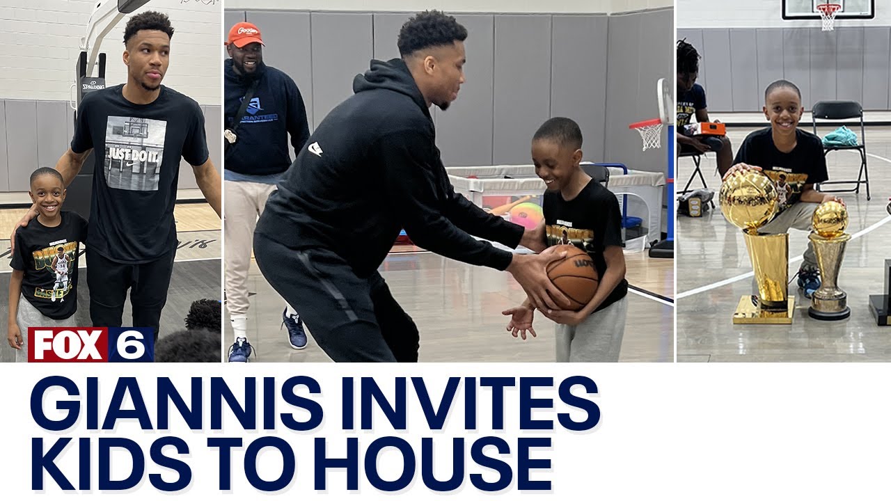 Giannis Antetokounmpo, kids play basketball at superstar's home | FOX6 ...