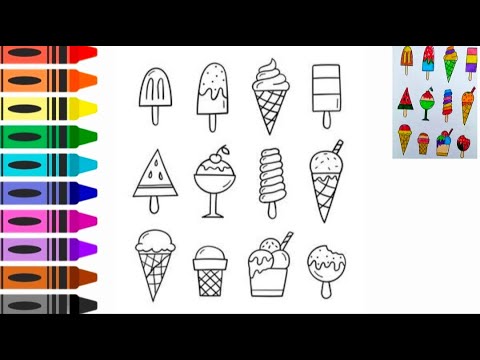 Menggambar dan Mewarnai macam macam es krim | es krim Drawing coloring ...