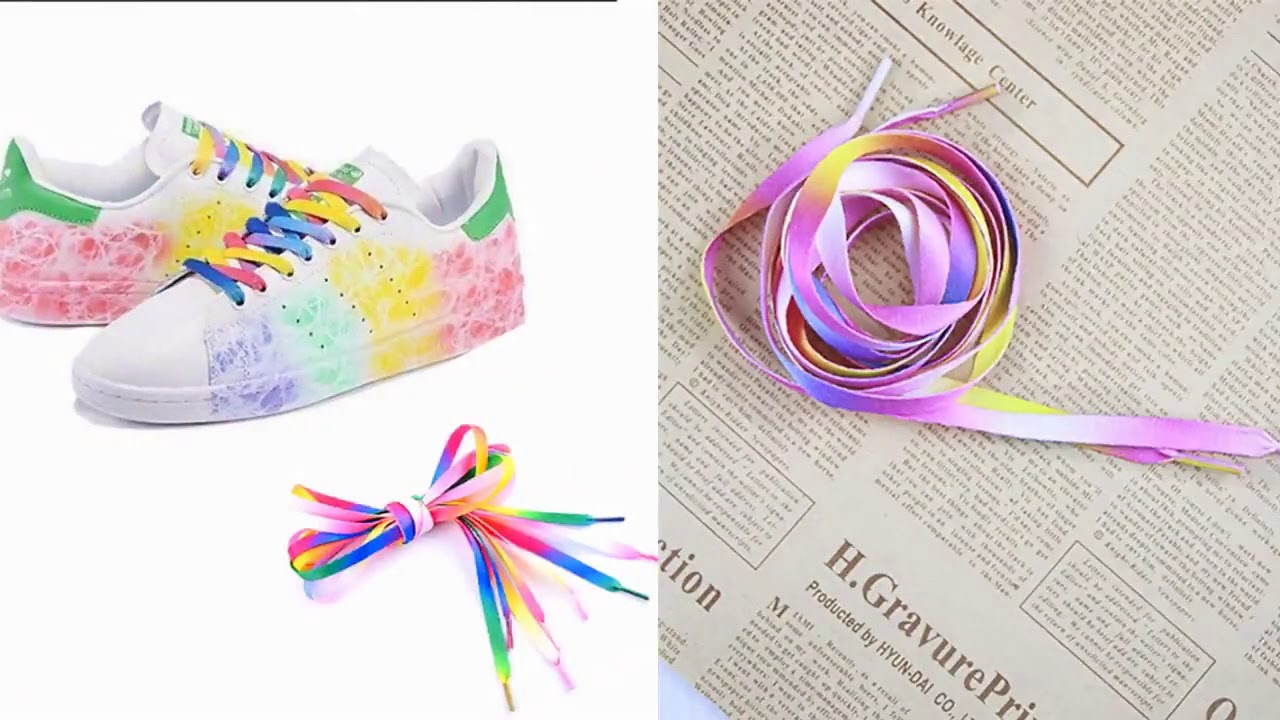 1Pair Colorful Laces Rainbow Gradient Print Flat Canvas Shoe Lace Sport ...