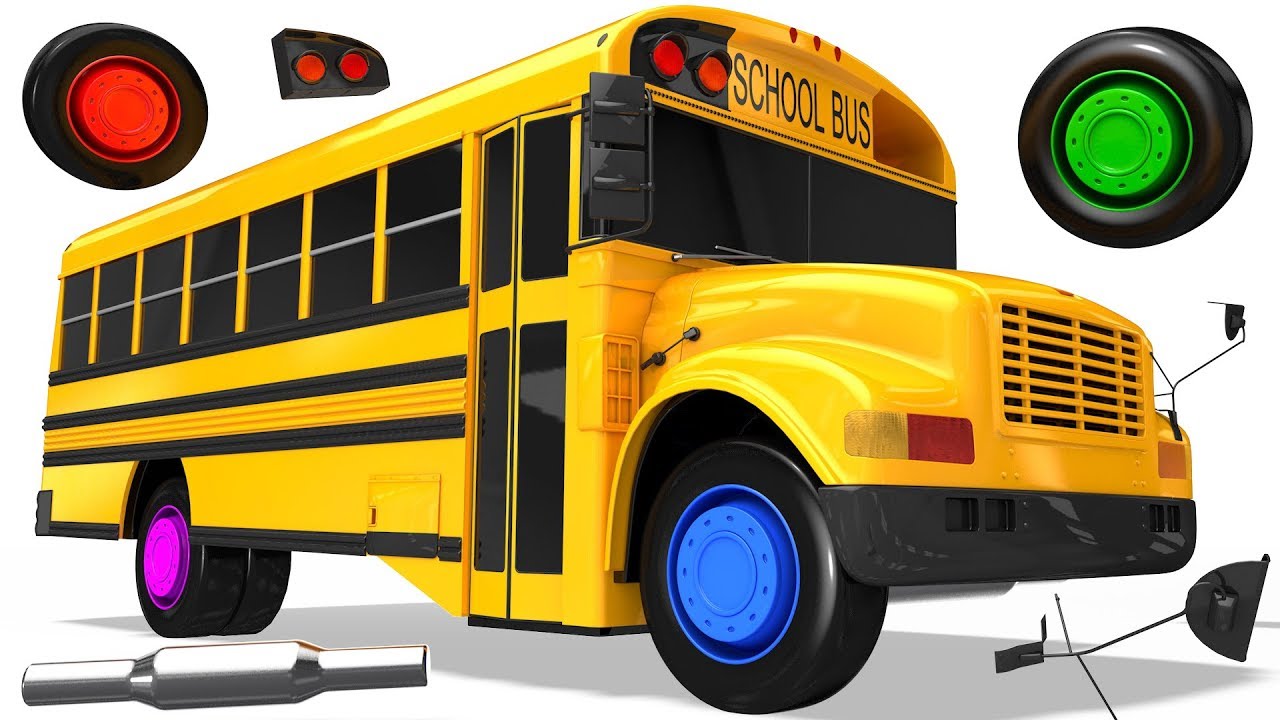 4 Street Vehicles Ambulance, Police Car, School Bus Assembly Toys with ...