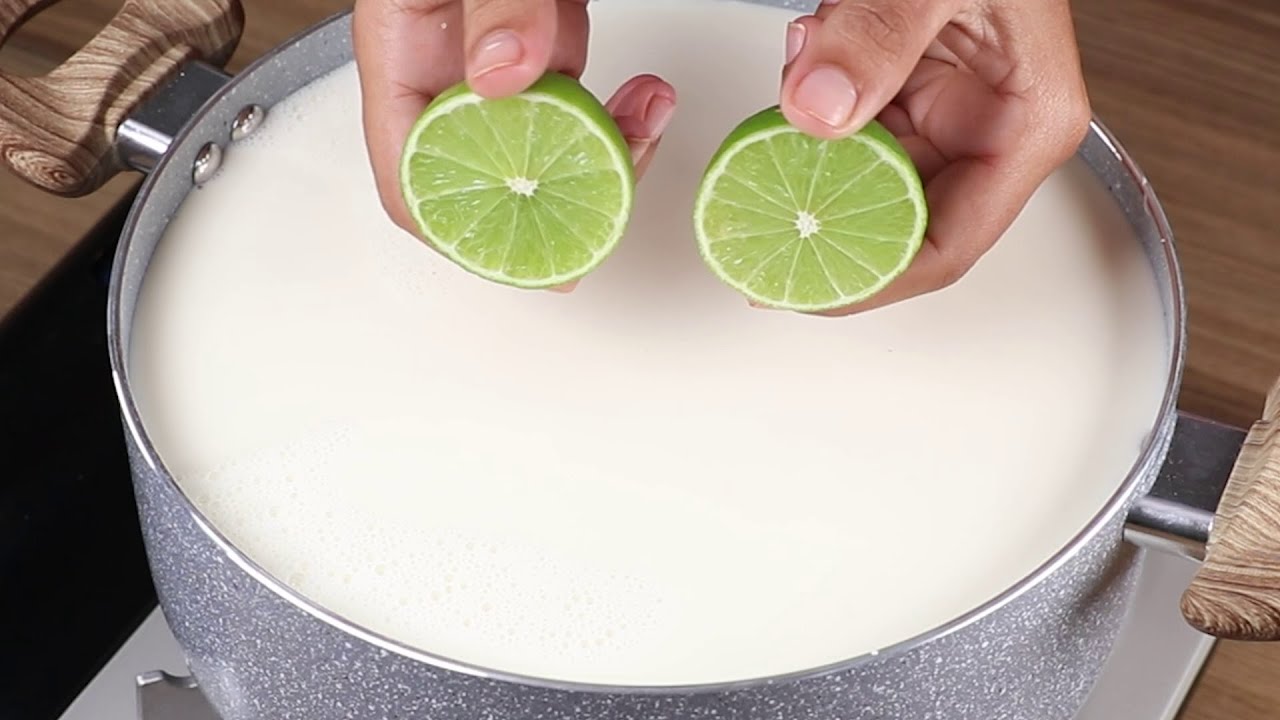 Pour the lemon into the boiling milk. Easy recipe with only 2 ...