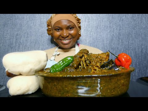 Asmr mukbang atama abak soup with fufu/ Calabar soup