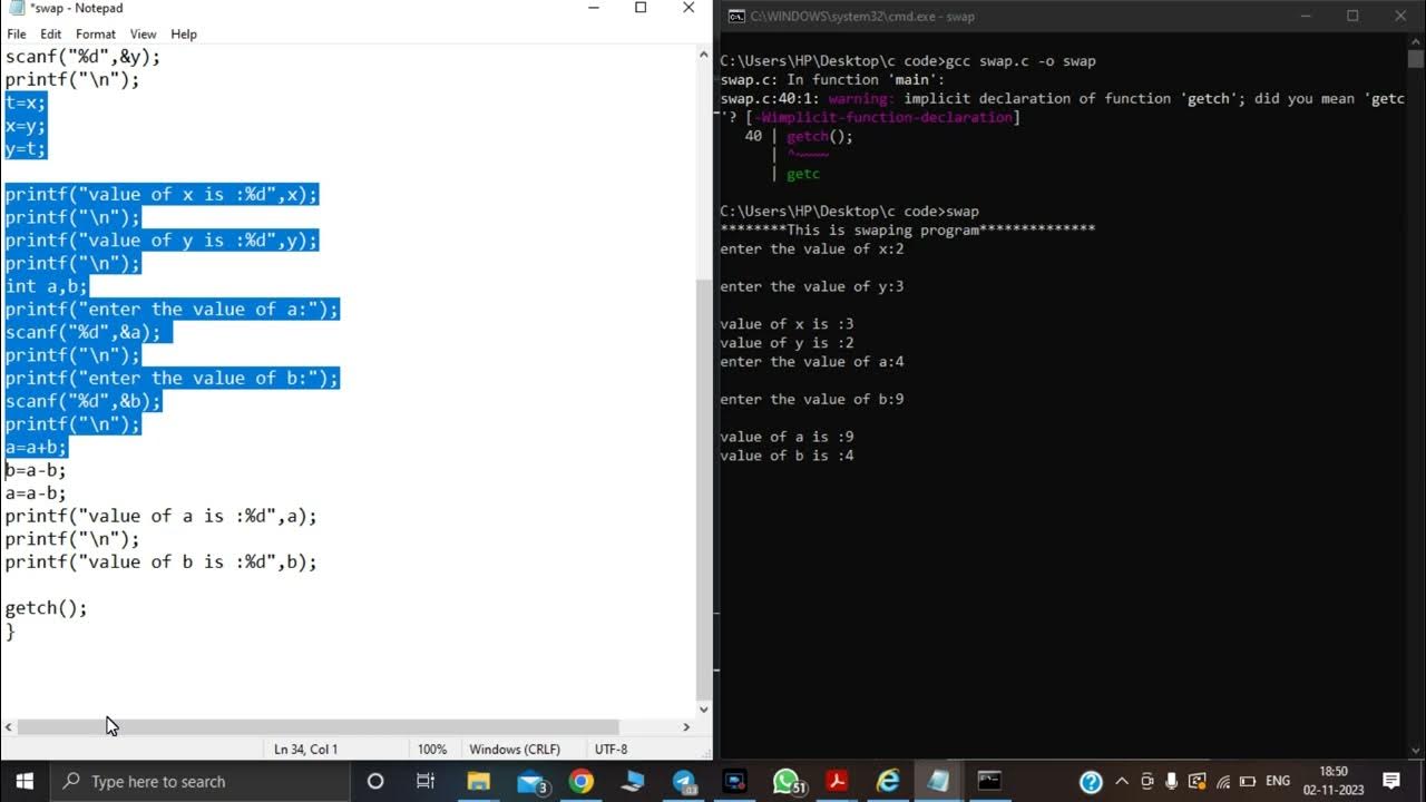 Swaping Of Two Variables In C With Temp Variable And Without Third Variable Youtube