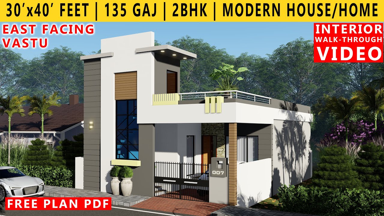 30' x 40' FEET MODERN HOUSE DESIGN | 2BHK BUNGALOW | 135 GAJ | 1200 ...
